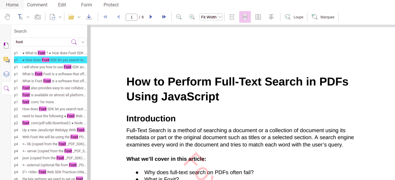 How to Perform Full-Text Search in PDF using JavaScript - Foxit PDF SDK